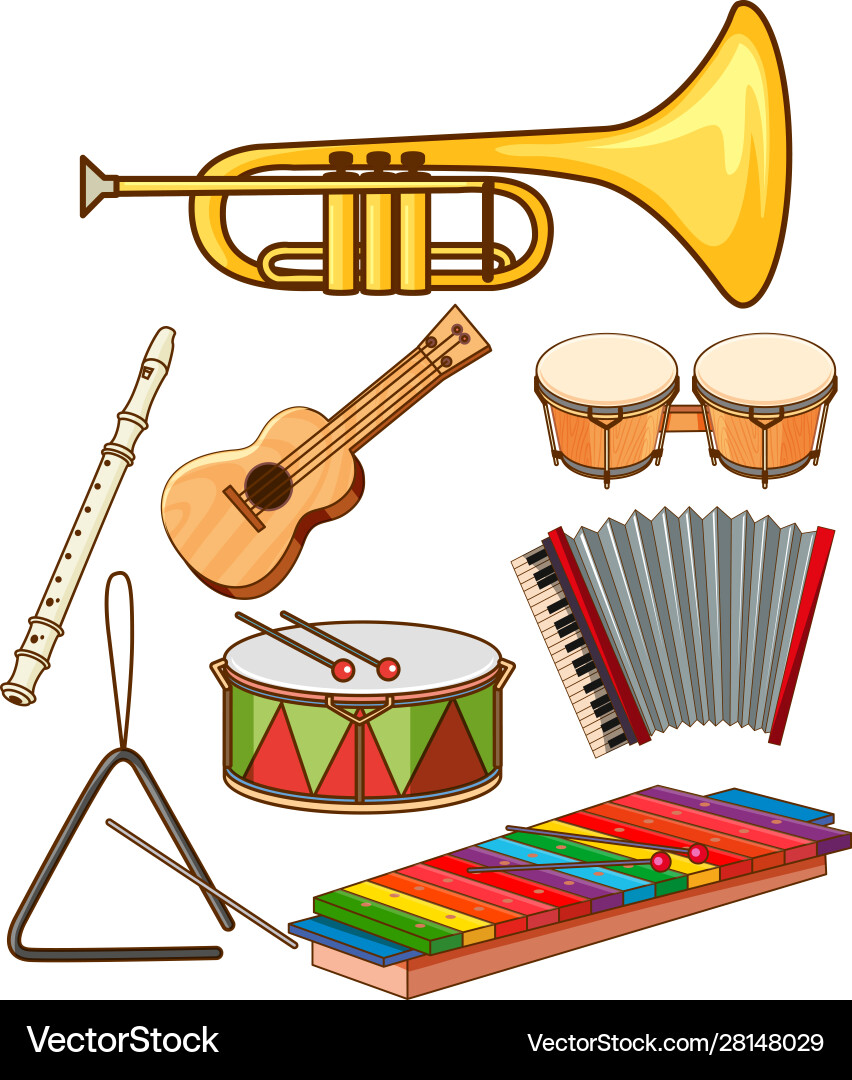 Isolated set musical instruments Royalty Free Vector Image