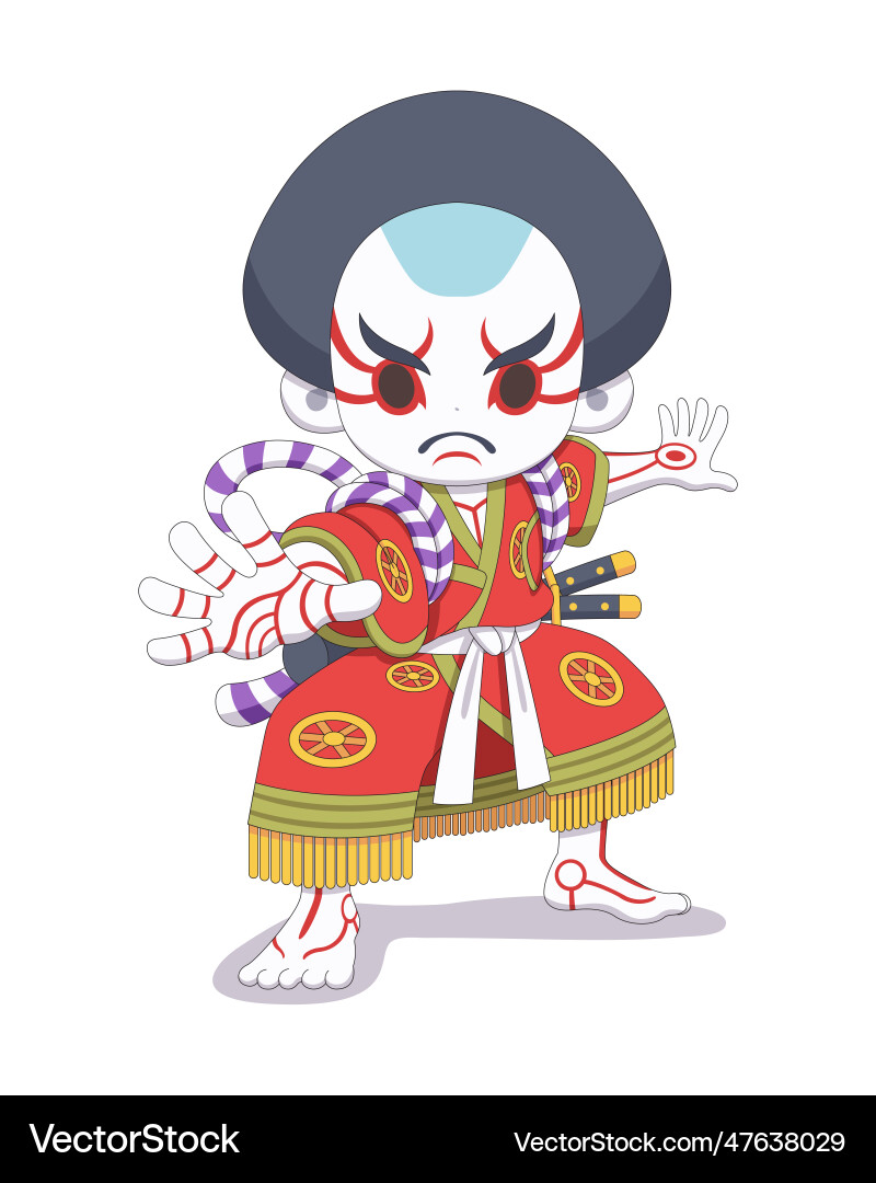 Japanese kabuki actor cartoon Royalty Free Vector Image