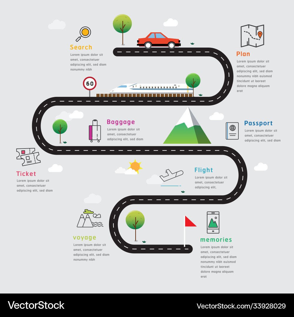 Road map and journey route timeline infographics Vector Image