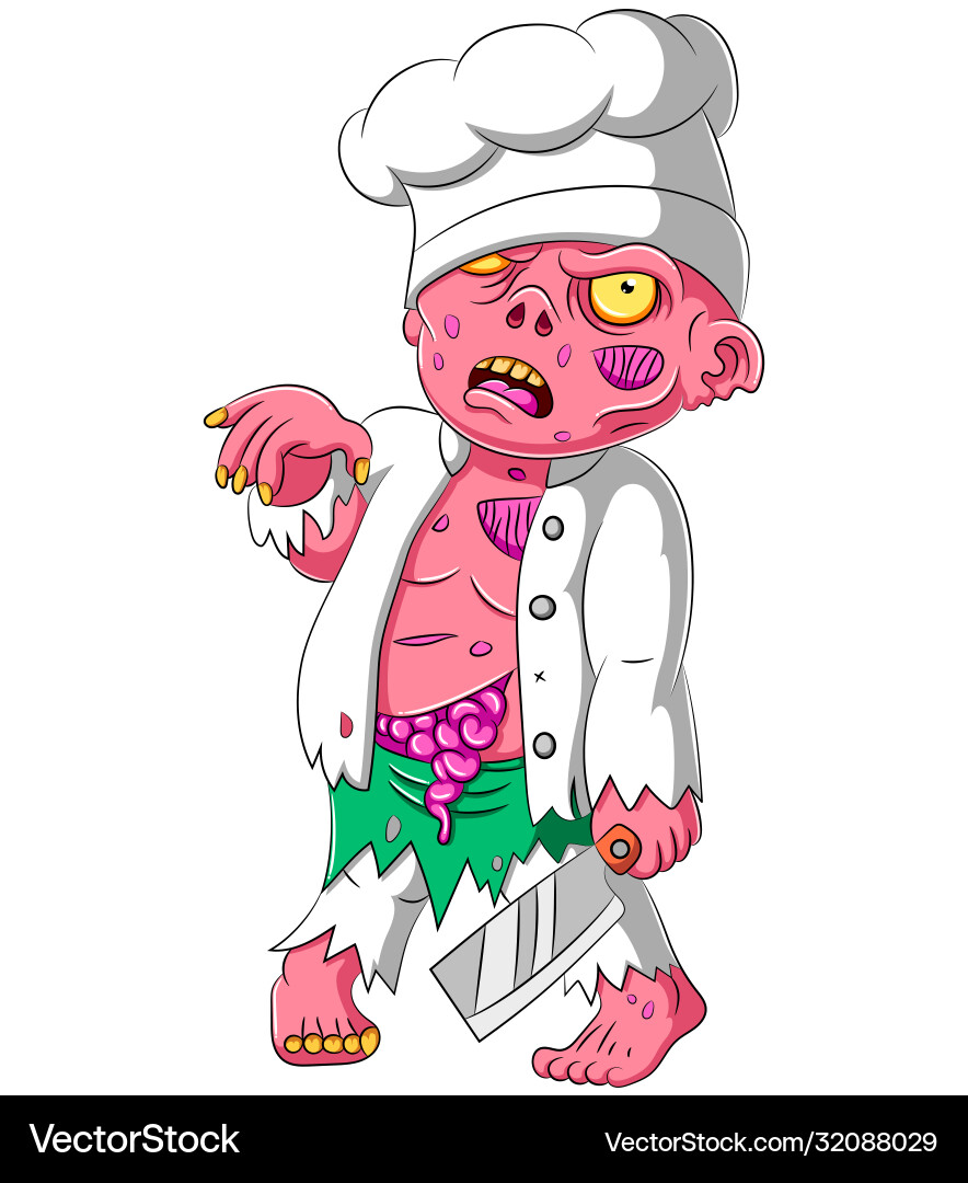 Scary chef zombie standing and holding knife Vector Image