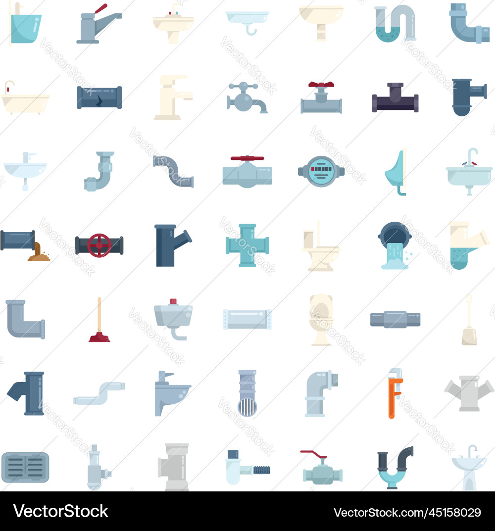 Sewerage icons set flat water leak Royalty Free Vector Image
