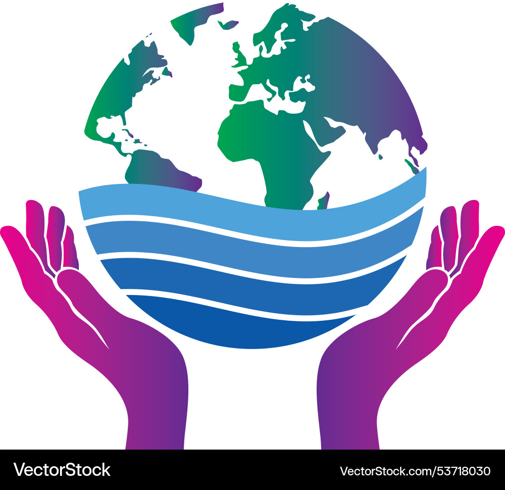 Earth icon hand with logo line Royalty Free Vector Image