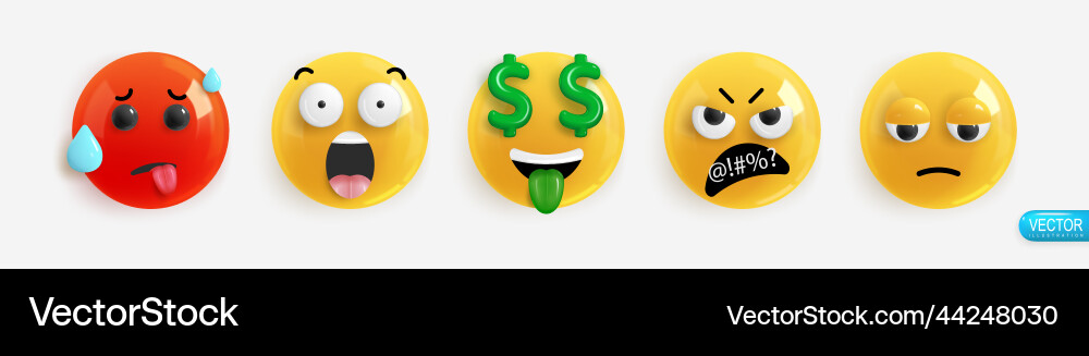 Emotion realistic 3d render set icon smile emoji Vector Image