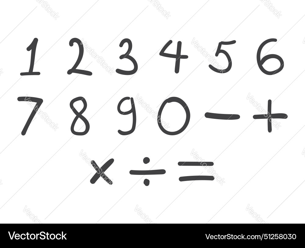 Numbers icon in hand drawn style number Royalty Free Vector