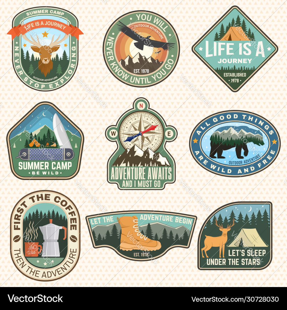 Outdoor adventure patch with quotes Royalty Free Vector