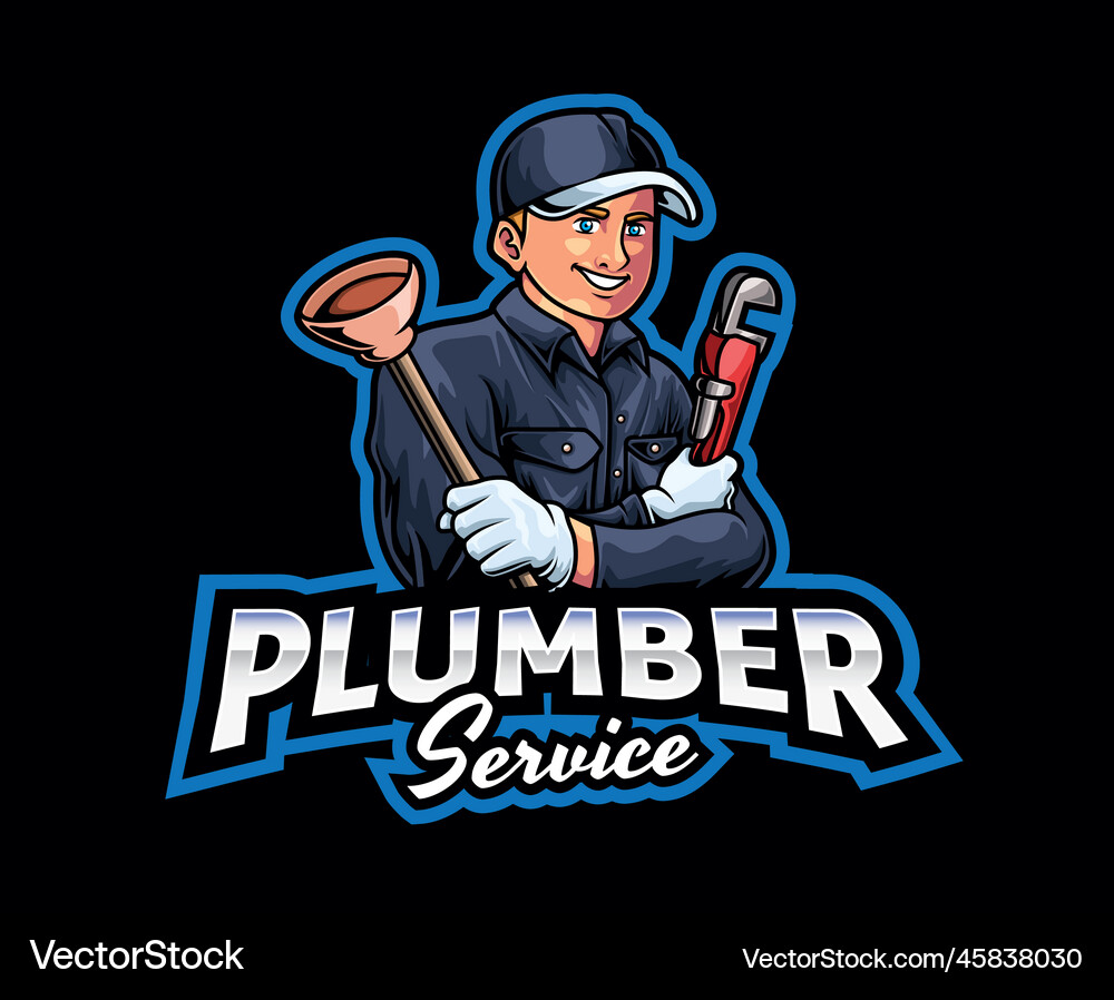 Plumber Mascot Logo - Repair & Service Vector Image