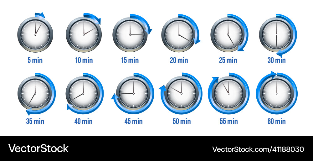 Realistische Uhr Stoppuhr-Icon-Set-Label Vektorbild
