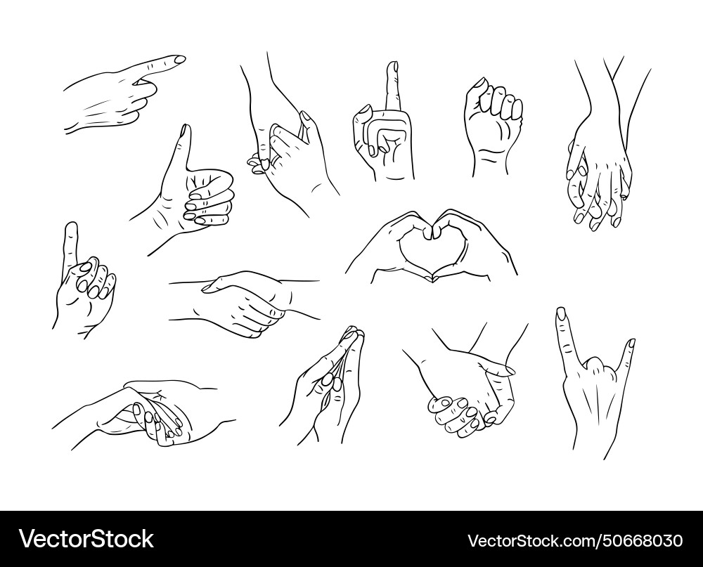 Sketchy drawings oh different poses of human hands