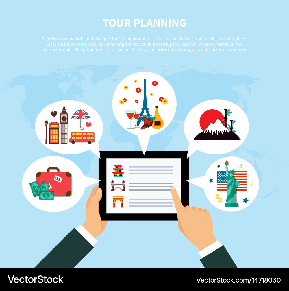 Tour planning design concept Royalty Free Vector Image
