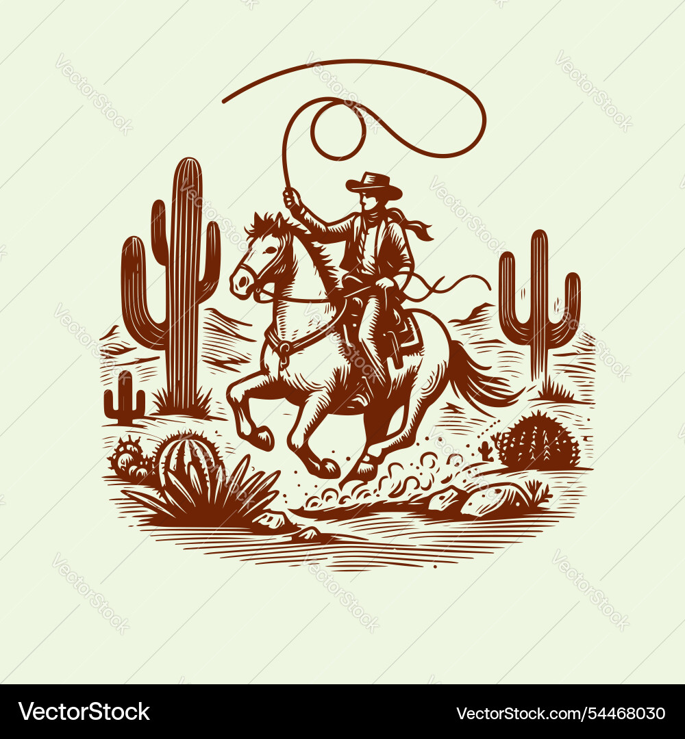 Western cowboy riding a galloping horse Royalty Free Vector
