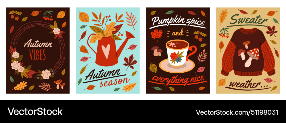 Cartoon autumn elements cards fall mood posters Vector Image