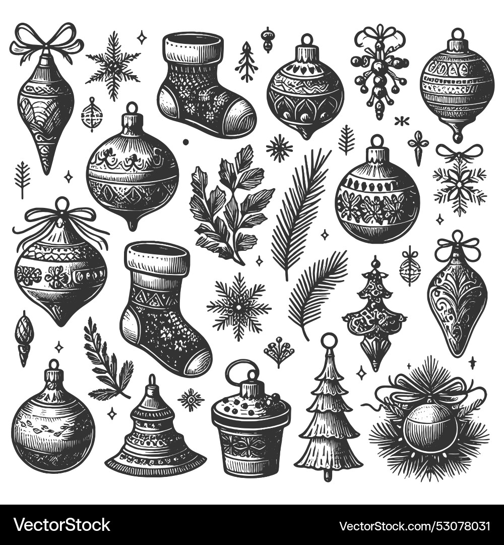 Vintage Christmas Sketches Vector Images (over 20,000)