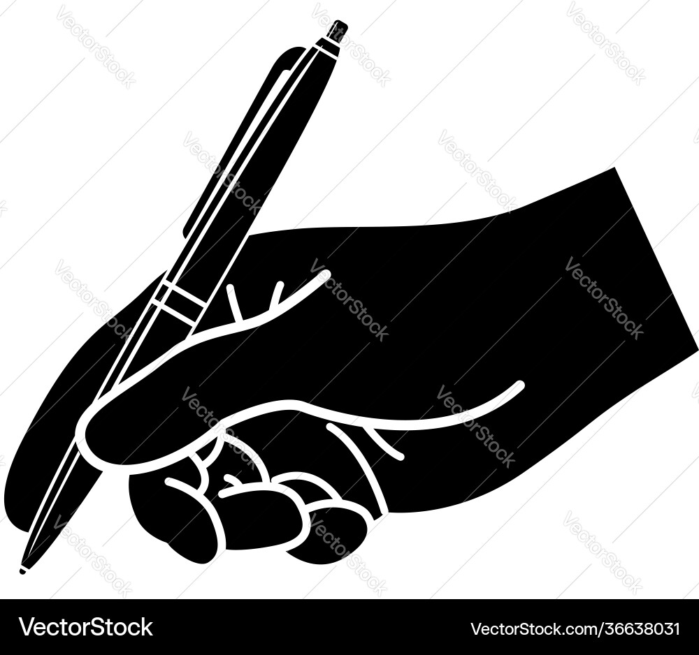 Hand with pen writing drawing silhouette Vector Image