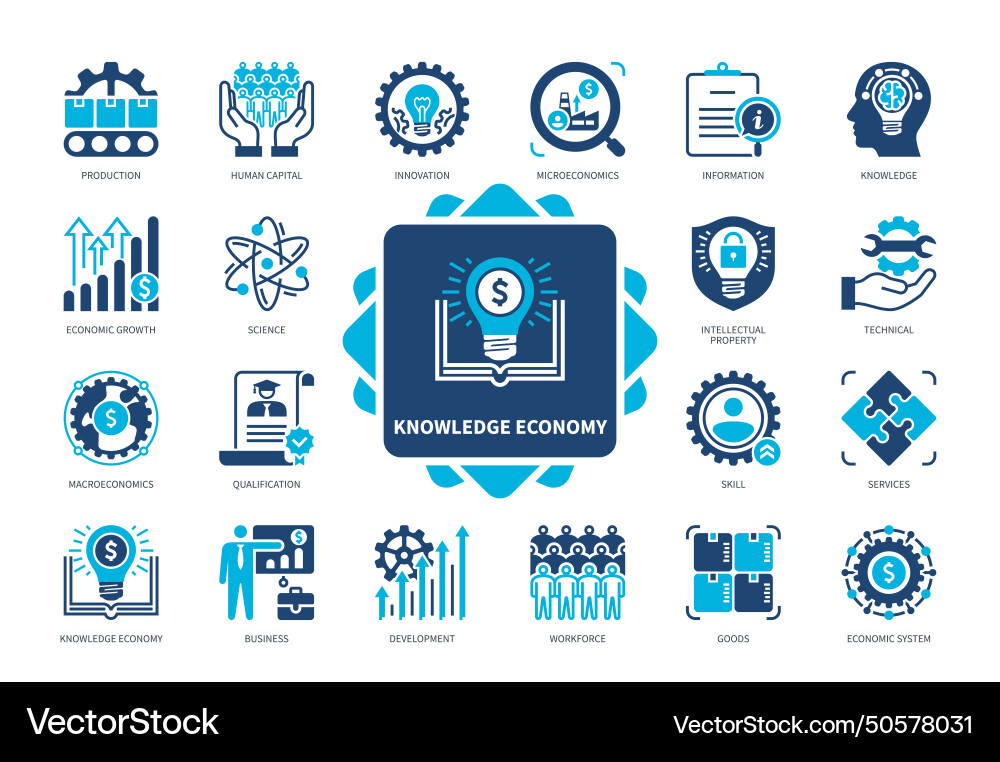 Knowledge economy solid icon set Royalty Free Vector Image