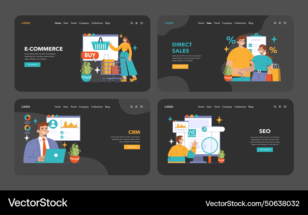 B2c dark or night mode web landing set digital Vector Image