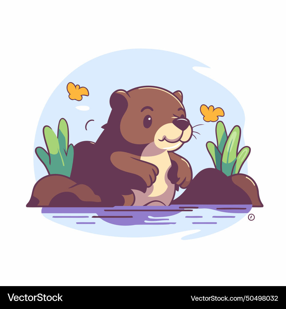 Beaver in the water a flat style Royalty Free Vector Image
