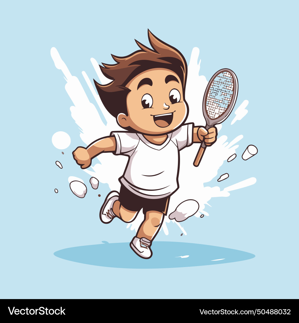 Boy playing badminton cartoon Royalty Free Vector Image