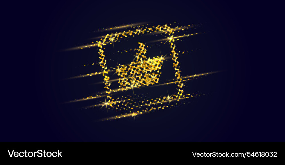 Gold glitter icon with thumb up symbol isolated Vector Image