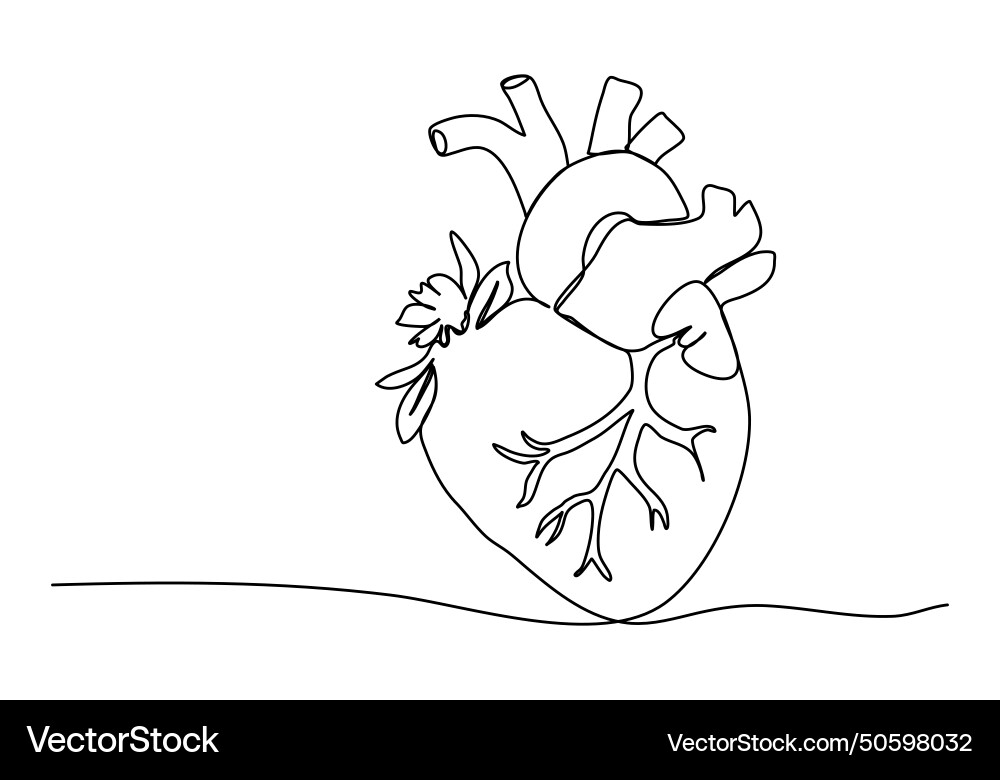 Heart one line drawing Royalty Free Vector Image