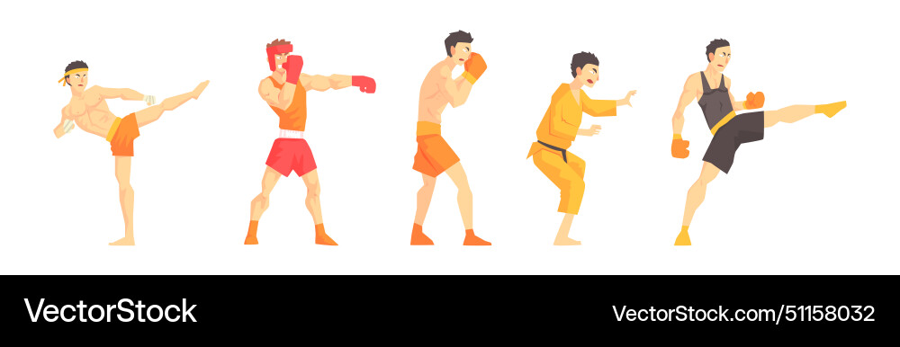 Man as martial arts fighter and warrior set Vector Image