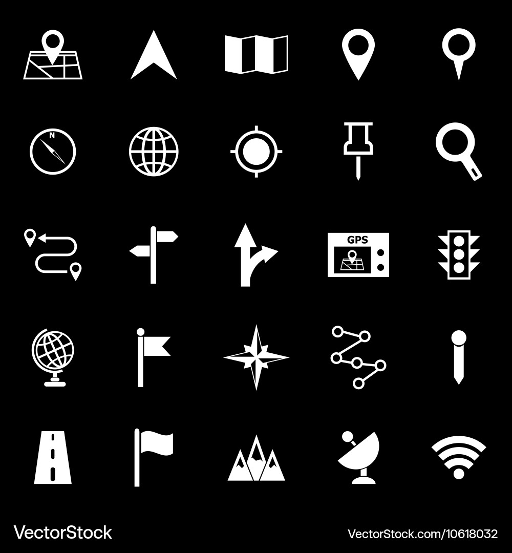 Navigation icons on black background Royalty Free Vector