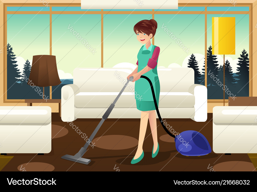 Professional maid vacuuming carpet Royalty Free Vector Image