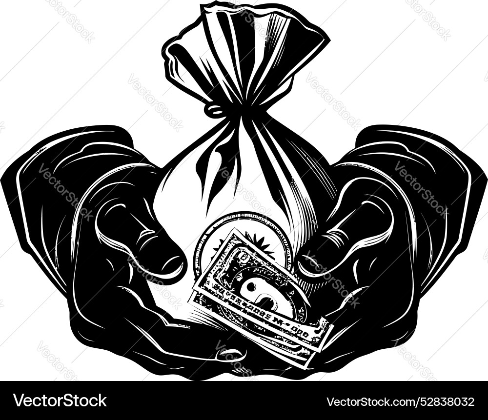 Secure wealth hands holding cash emblem bag Vector Image