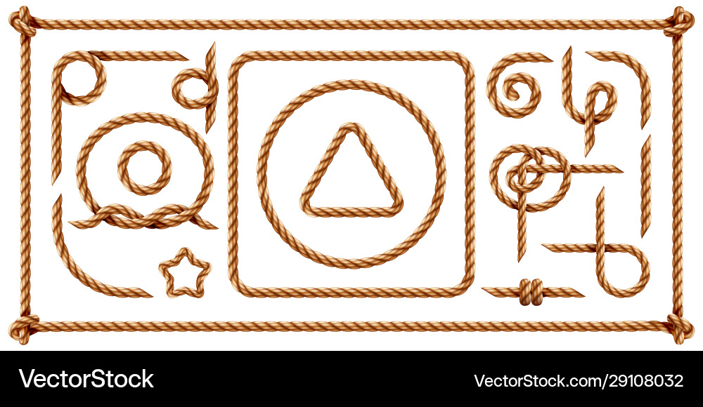 Set isolated curvy 3d ropes strings cord Vector Image