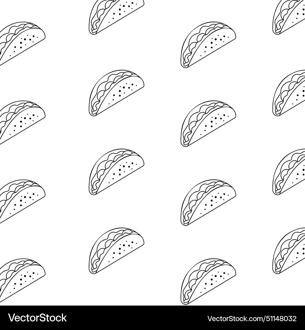 Taco black and white seamless pattern with mexican