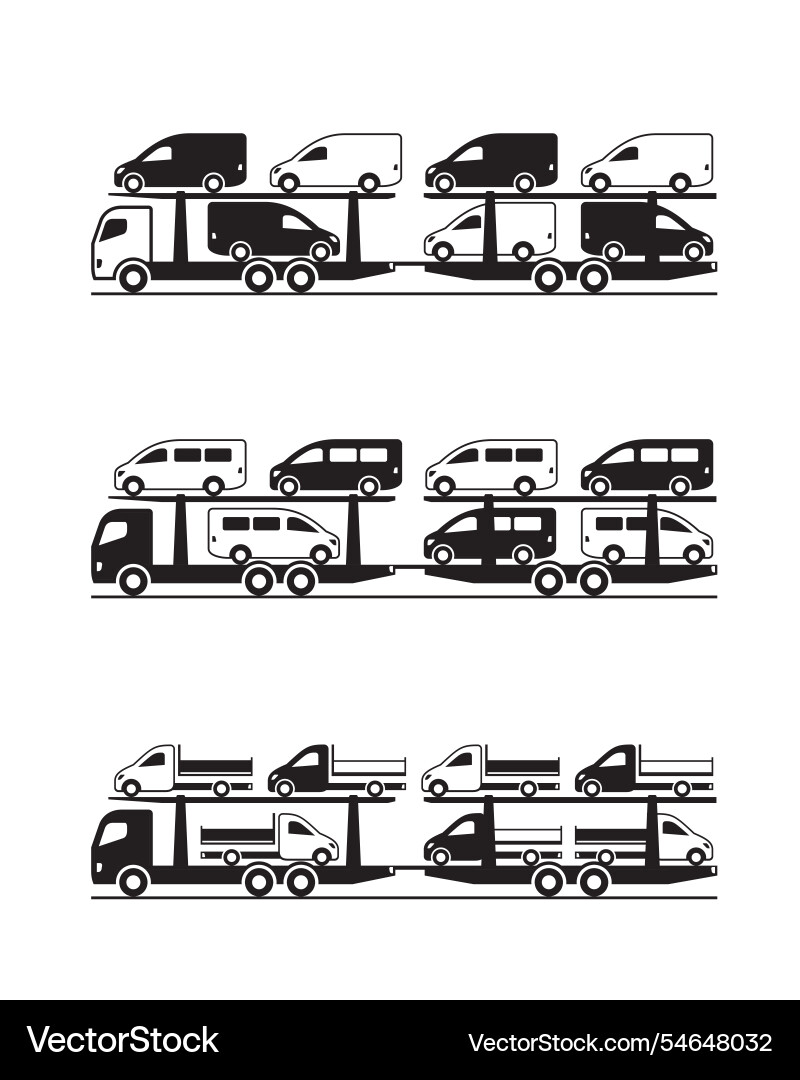 Truck carrying mini buses and pickups Royalty Free Vector