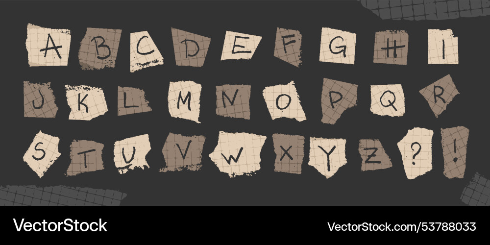 Alphabet letters torn paper Royalty Free Vector Image