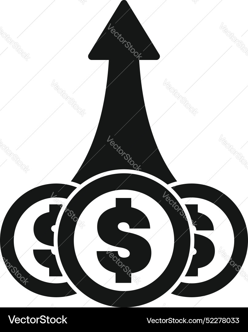 Big money increasing indicated by growing arrow Vector Image