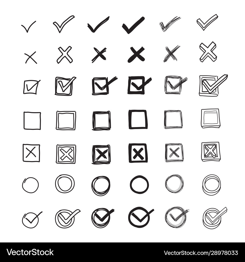 Checkmarks and checkboxes hand drawn doodled Vector Image