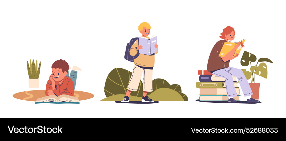 Children engaging in reading activities Royalty Free Vector