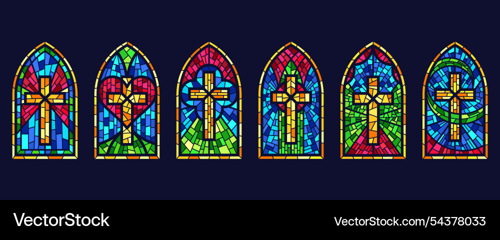 Church glass windows set gothic cathedral color Vector Image