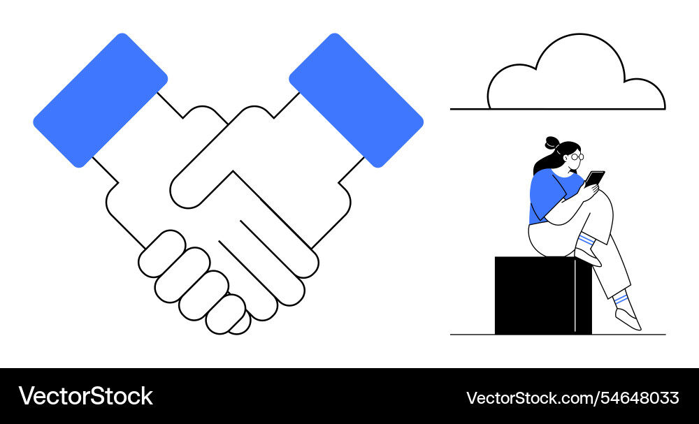 Collaborative handshake and woman with tablet Vector Image