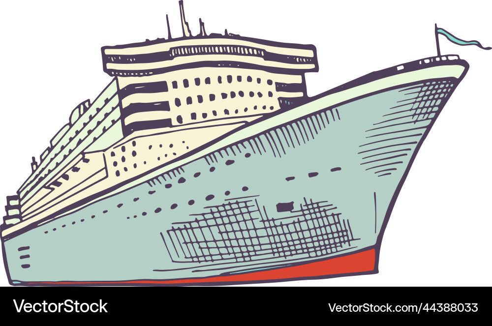 Cruiser sketch hand drawn passenger ship drawing Vector Image