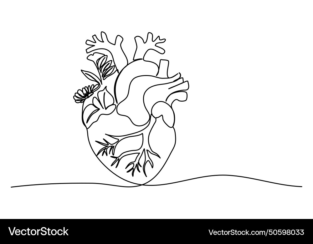Heart one line drawing Royalty Free Vector Image