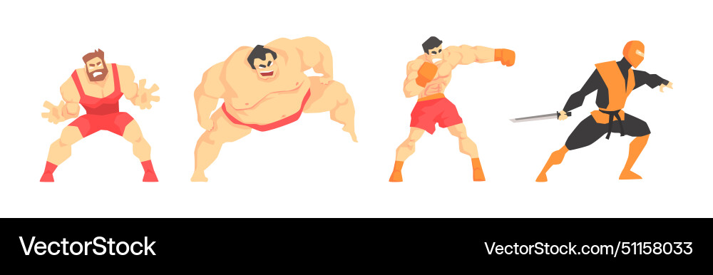 Man as martial arts fighter and warrior set Vector Image