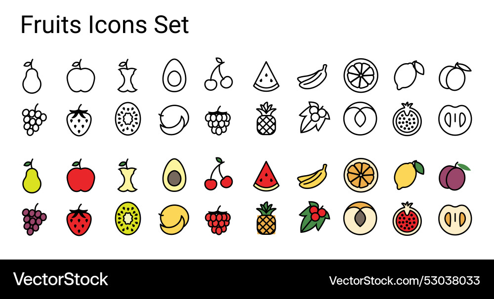 Outline Obst-Icons Set Lizenzfreies Vektorbild