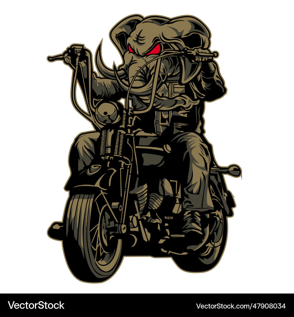 Bike ride motorcycle head elephant Royalty Free Vector Image