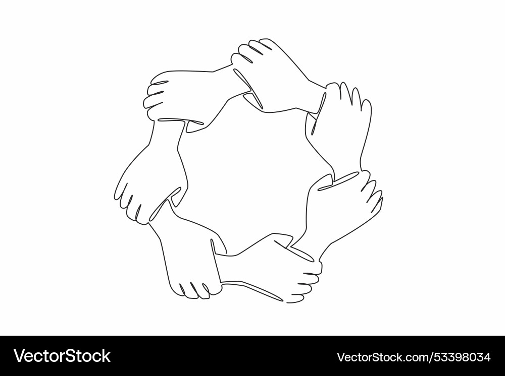 Continuous one line drawing seven colorful hands Vector Image