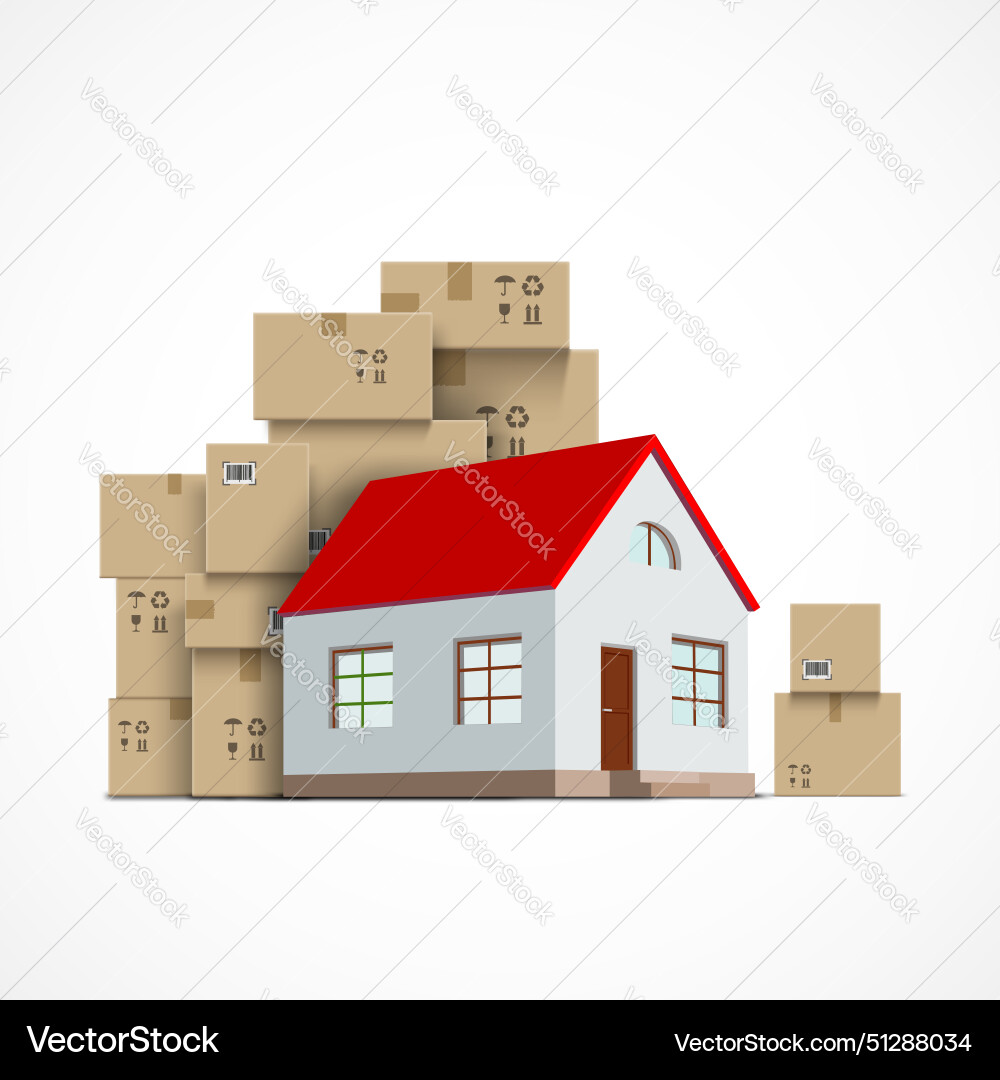 House next to a stack of cardboard boxes Vector Image