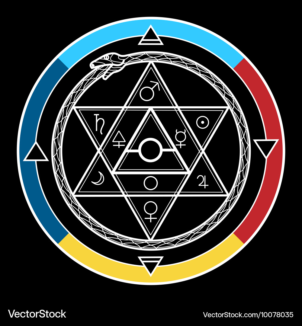 Alchemy hexagon in a circle Royalty Free Vector Image