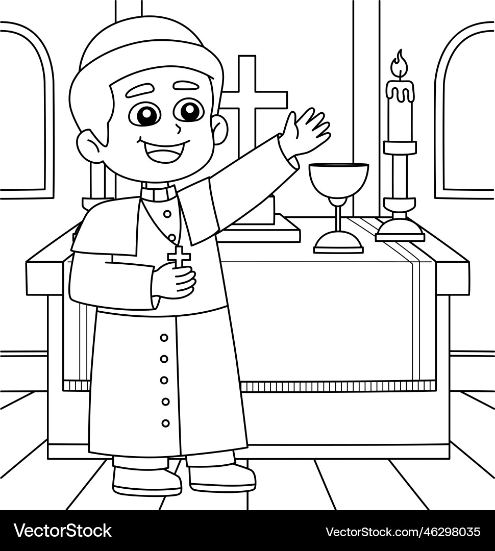 Christian priest coloring page for kids Royalty Free Vector