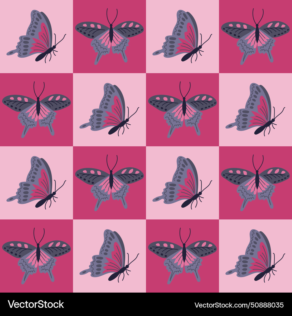 Contrast geometric seamless pattern with butterfly