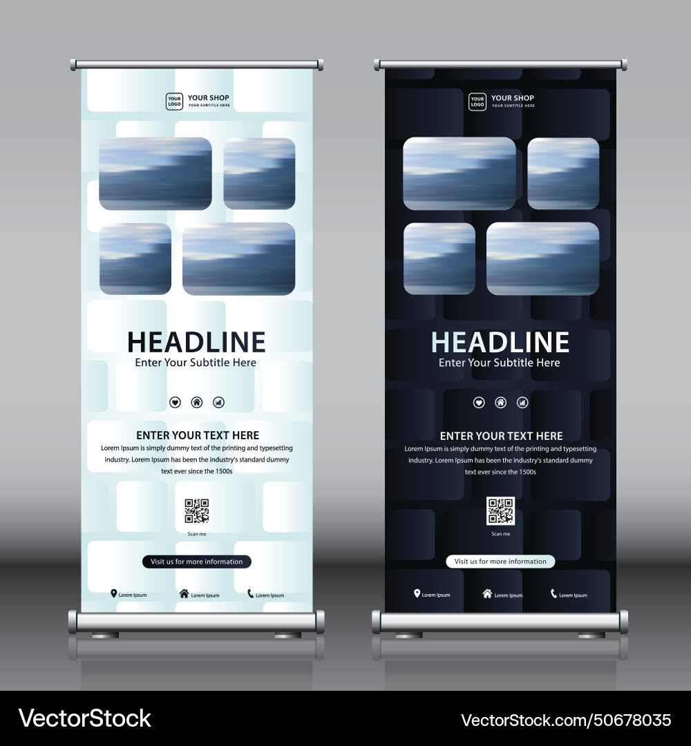 Roll up banner design with square shapes artwork Vector Image