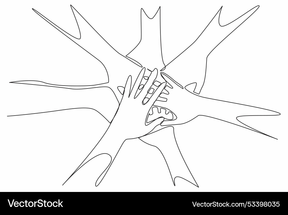 Single continuous line drawing seven hands put Vector Image