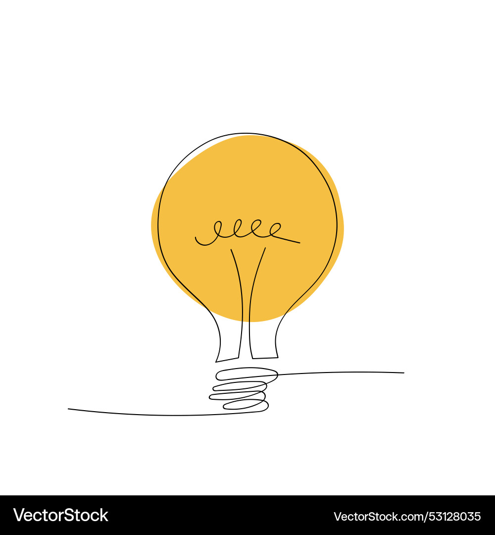 Single line drawing of a yellow light bulb Vector Image