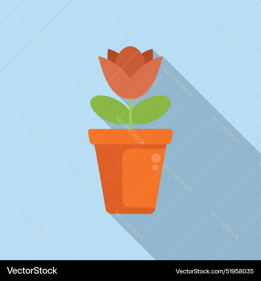Single red flower growing in orange pot minimal Vector Image